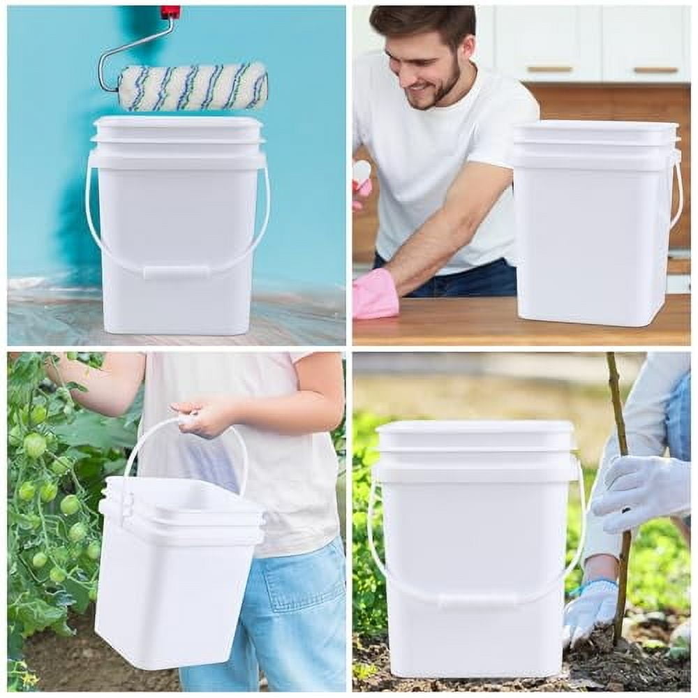 5 Gallon Square Food Plastic Bucket with Lids, White All Purpose Pail ...