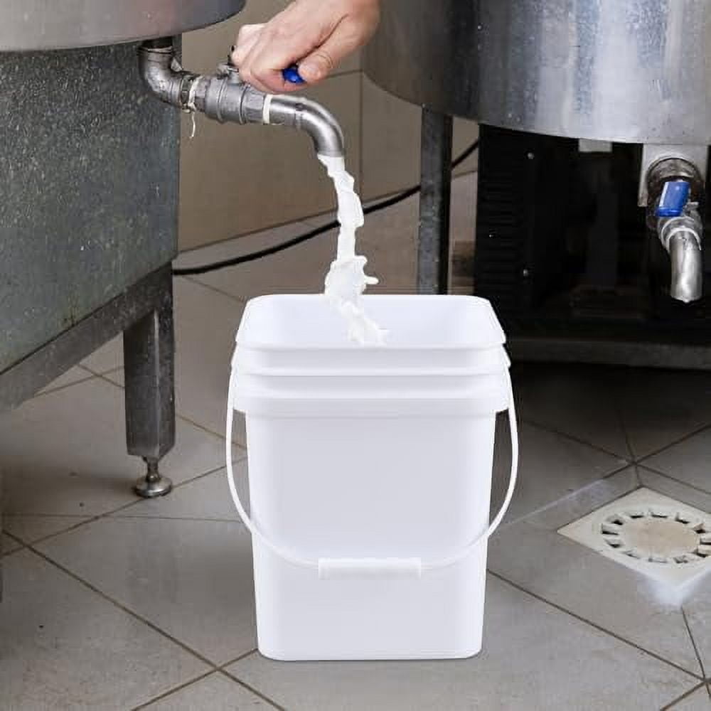 5 Gallon Square Food Plastic Bucket with Lids, White All Purpose Pail ...