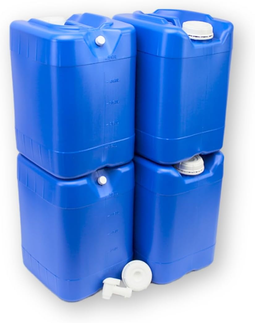 5-Gallon Stackable Water Storage Containers, w/Lids + Spigot, Easy Fill ...