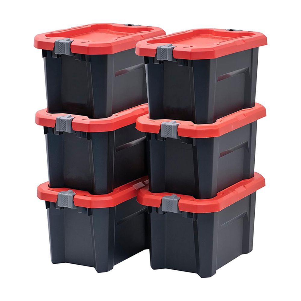 5-Gallon Storage Bin with Dual Latching Lid and Versatile Stacking Tote ...
