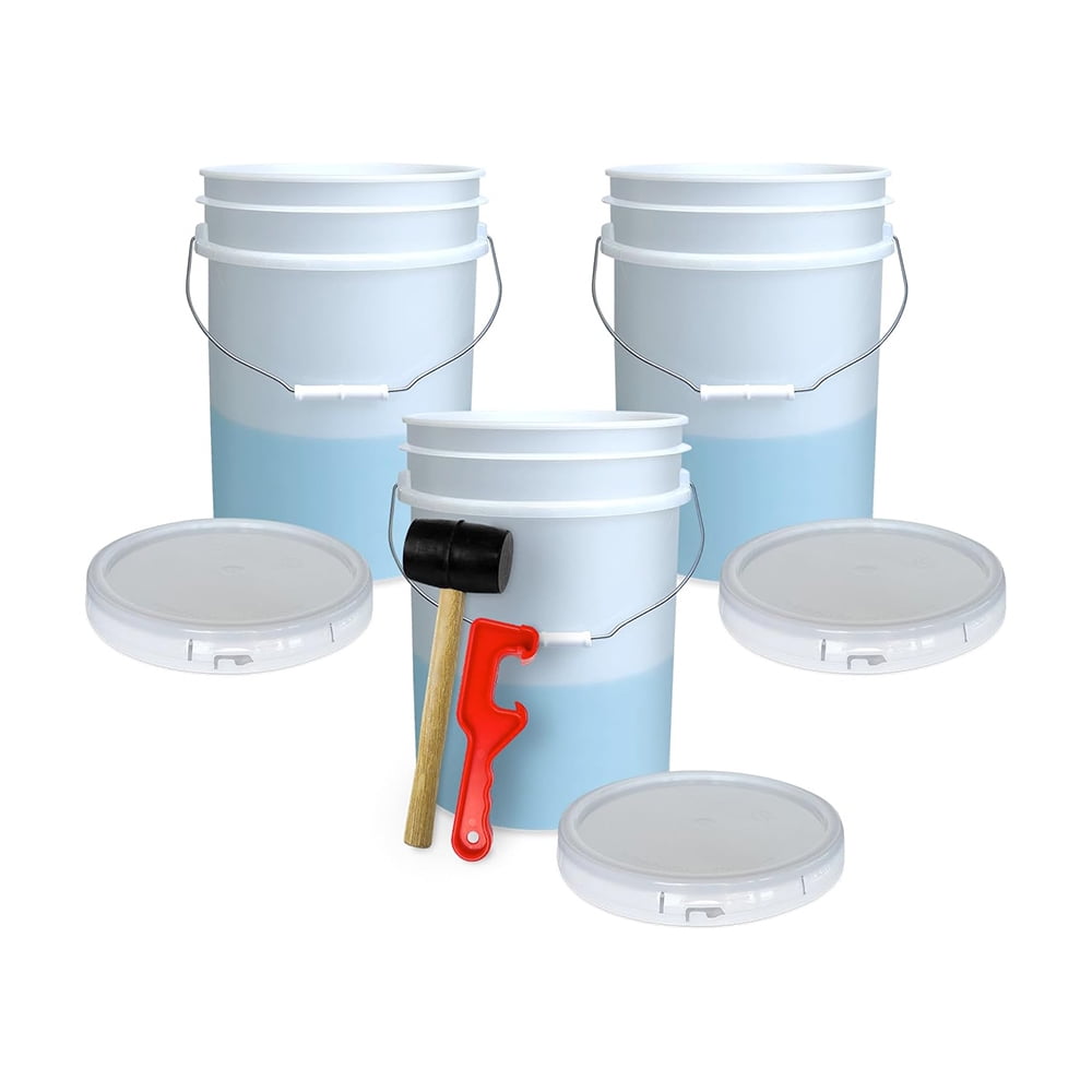 5 Gallon Translucent Plastic Bucket with Airtight Lid, Heavy Duty ...