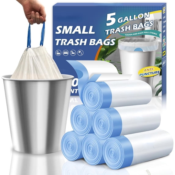5 Gallon Trash Bags Drawstring 1.1 Mil - 120 Count 18 Liter Small ...