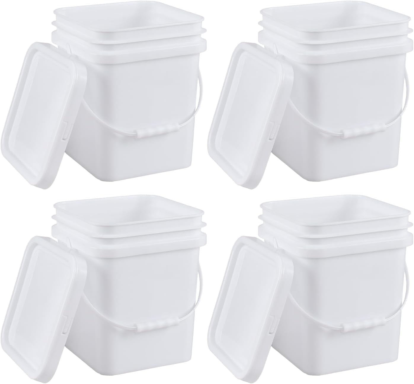 5 Gallon Utility Plastic Bucket with Lid, White Square Food Grade ...