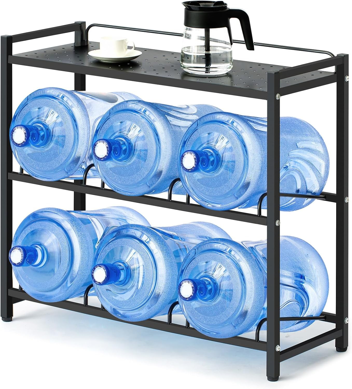5 Gallon Water Bottle Holder 6-Tray 3/5 Gallon Water Jug Rack with Top ...