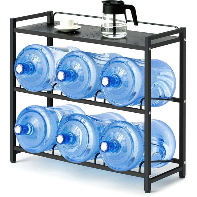 5 Gallon Water Bottle Holder 6-Tray 3/5 Gallon Water Jug Rack with Top ...