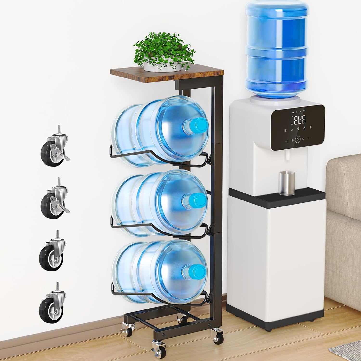 5 Gallon Water Bottle Jug Holder Organizer, Movable Heavy Duty 3-Tier ...