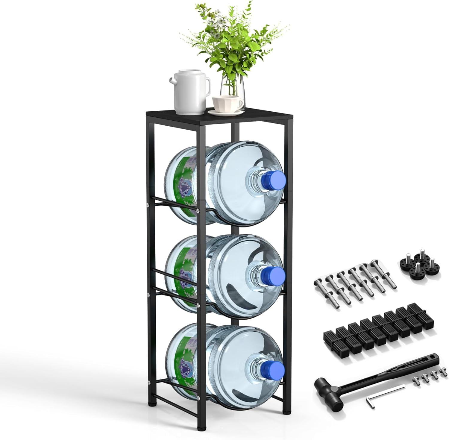 5 Gallon Water Bottle Jug Holder with Top Shelf, 3-Tier Water Bottle ...