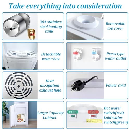 5 Gallon Water Cooler Dispenser, Top Loading Hot and Cold Water ...