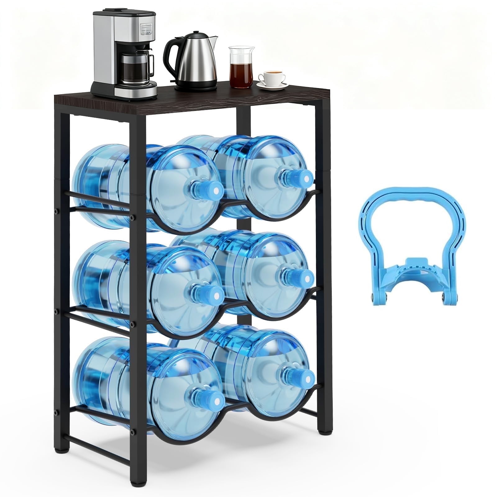 5 Gallon Water Jug Holder, 3-Tier 6 Bottles Water Storage Stand ...
