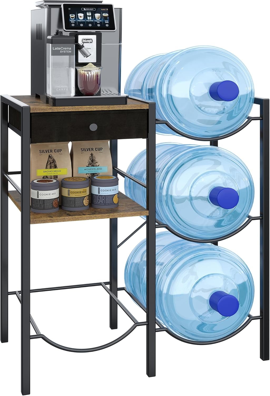 5 Gallon Water Jug Holder,3-Tier Water Bottle Holder with Drawer,Water ...