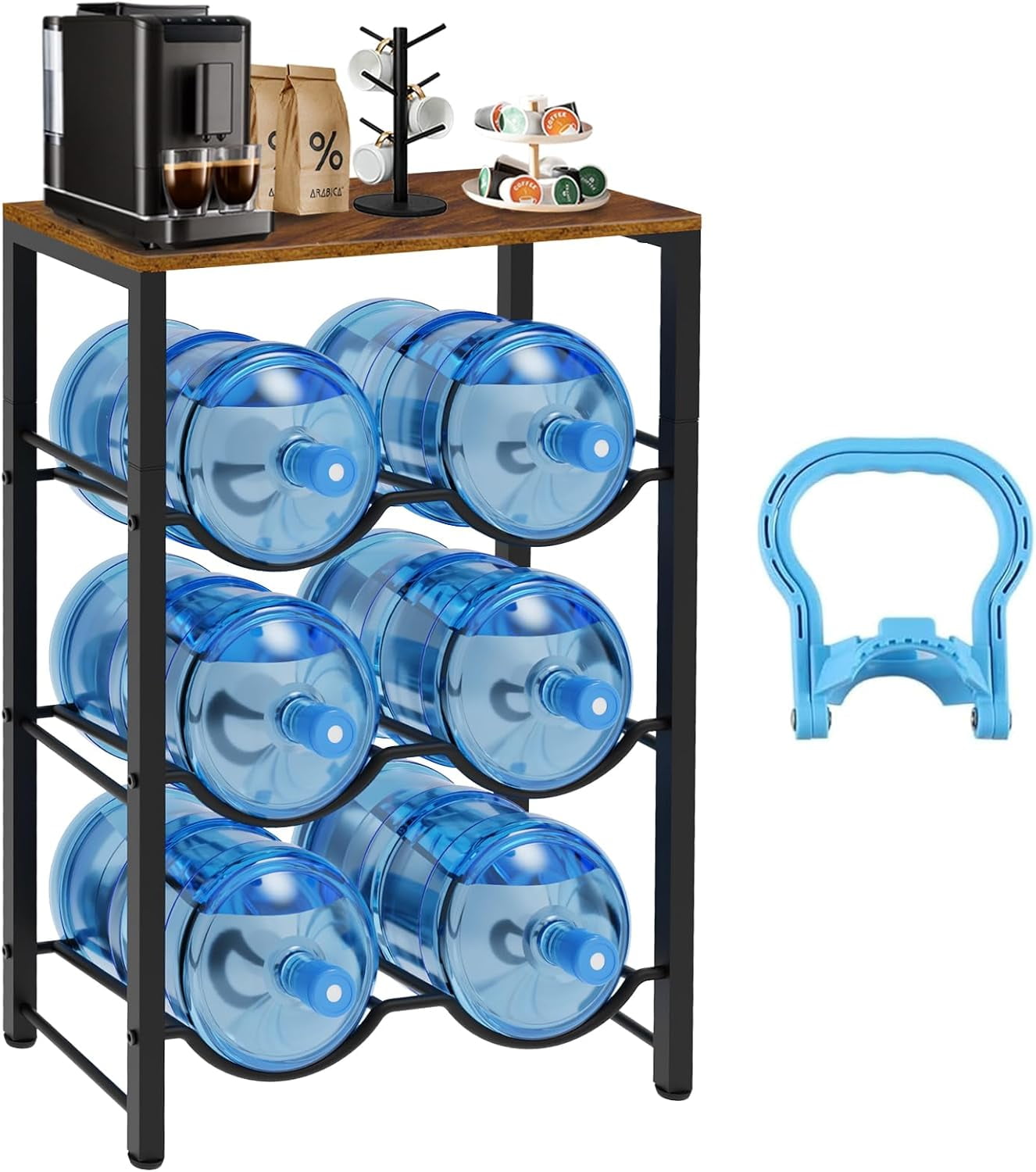 5 Gallon Water Jug Holder, 3-Tier Heavy Duty Water Bottle Rack for 6 ...