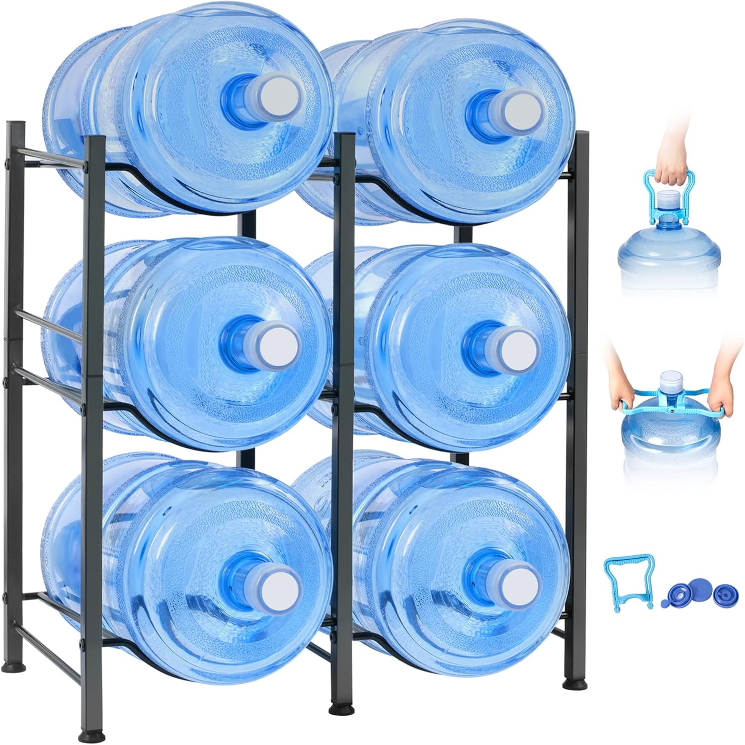 5 Gallon Water Jug Holder - 3 Tier Rack, Heavy Duty Stand for 6 Bottles ...