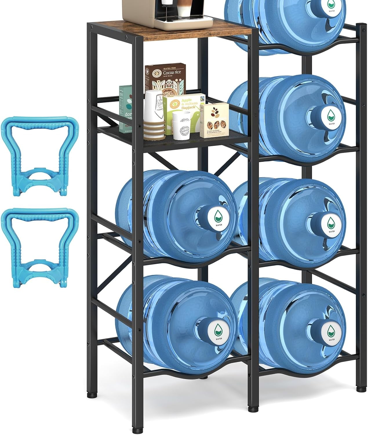 5 Gallon Water Jug Holder, 4 Tier Water Jug Stand with Storage Shelves ...