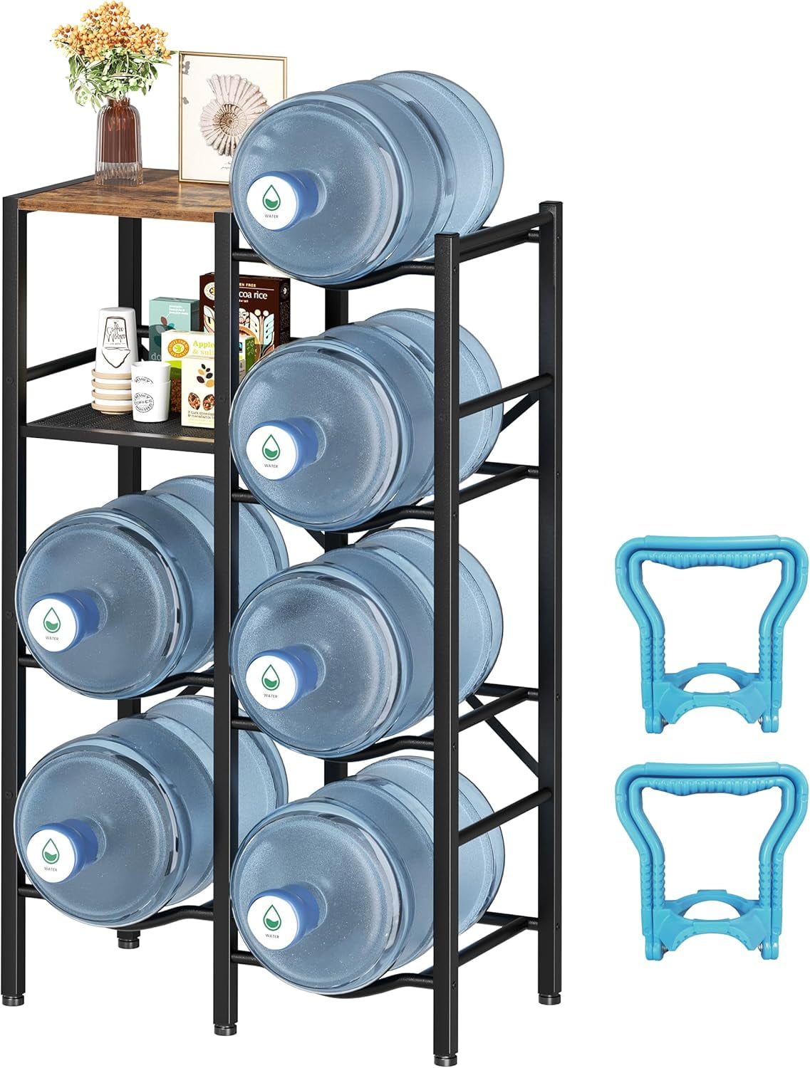 5 Gallon Water Jug Holder, 4 Tier Water Jug Stand with Storage Shelves ...