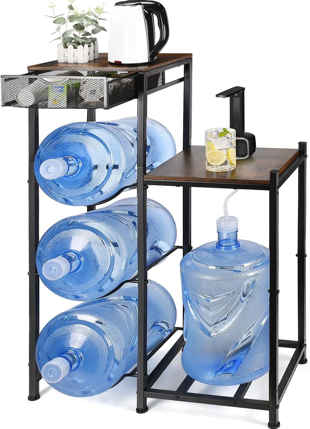5 Gallon Water Jug Holder with Drawers, Heavy Duty Water Jug Stand with ...
