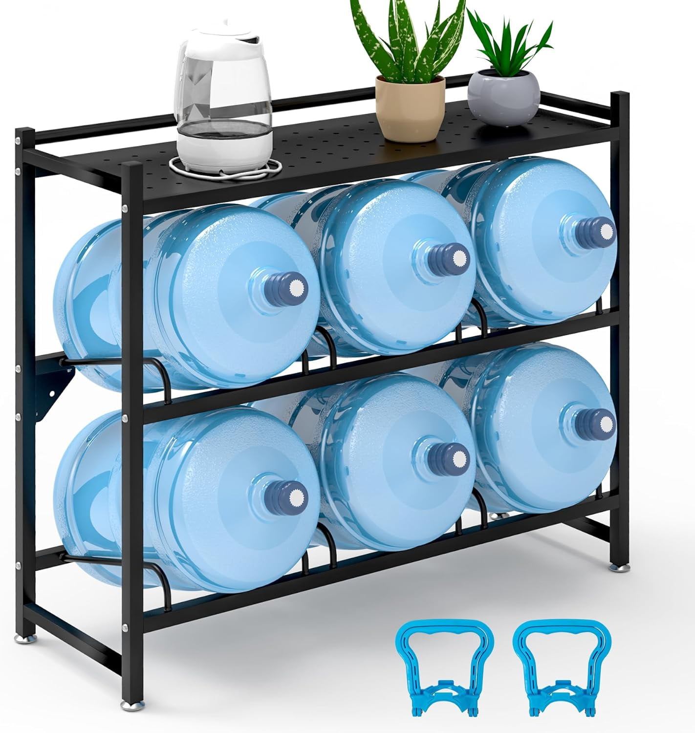 5 Gallon Water Jug Holder Heavy Duty，3-Tier Water Jug Rack w/Top Shelf ...