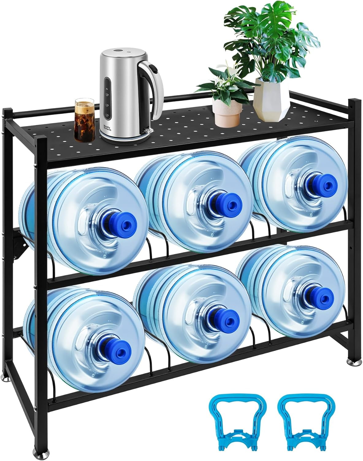 5 Gallon Water Jug Holder Heavy Duty，4-Tier Water Jug Rack w/Top Shelf ...