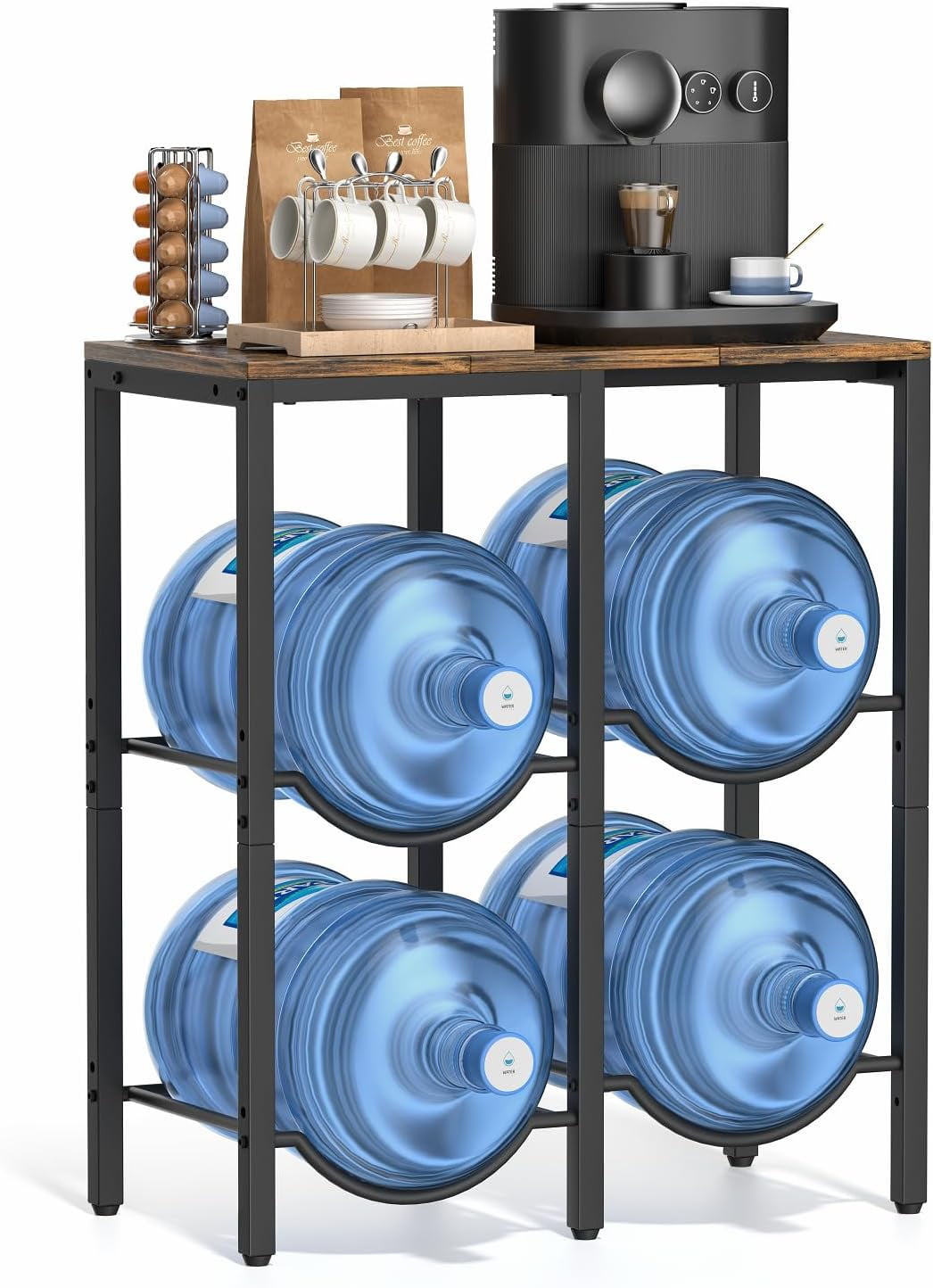 5 Gallon Water Jug Holder Rack with Wooden Tabletop, 4-Bottle Water ...