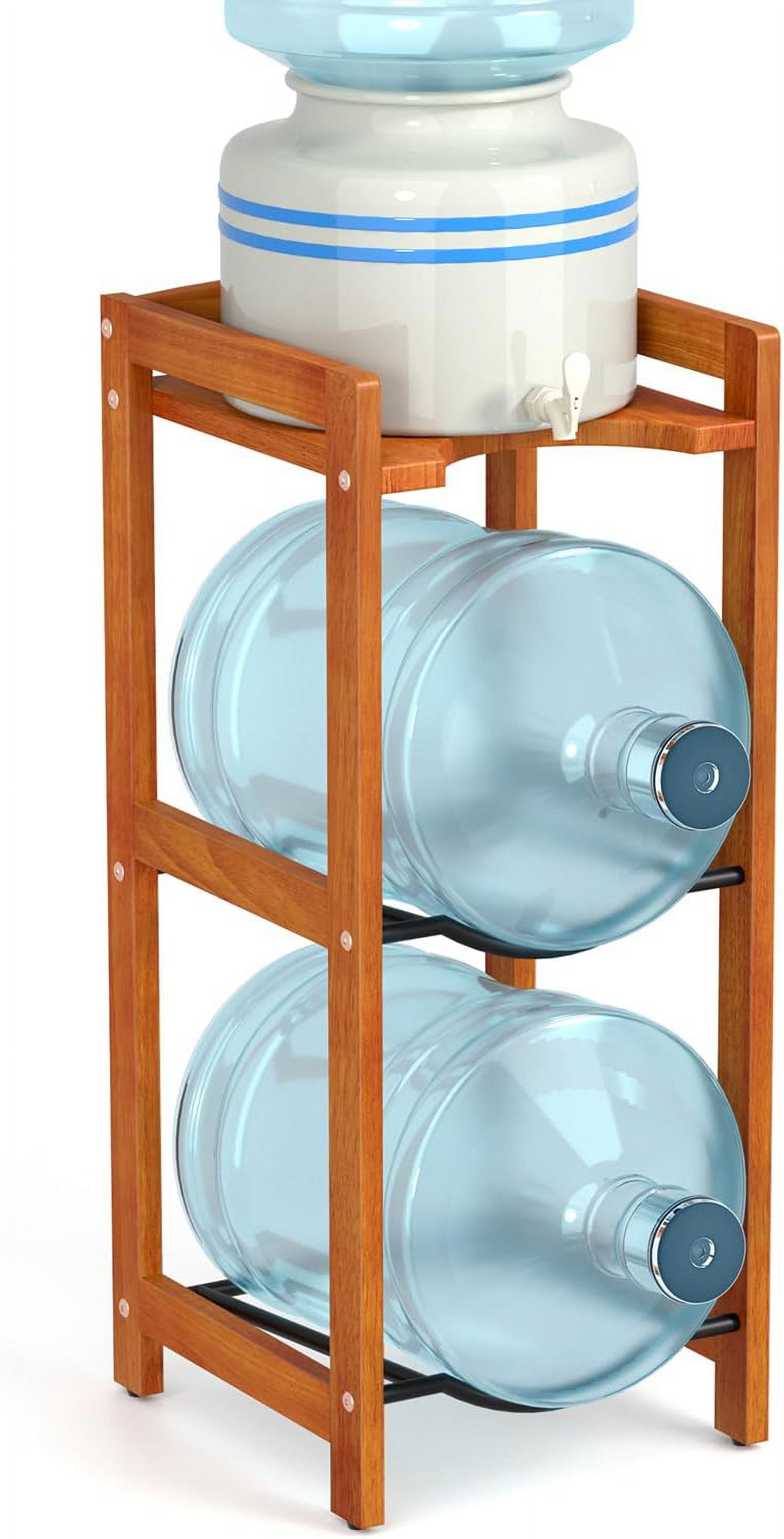 5 Gallon Water Jug Holder with Top Shelves, Natural Solid Wood Water ...