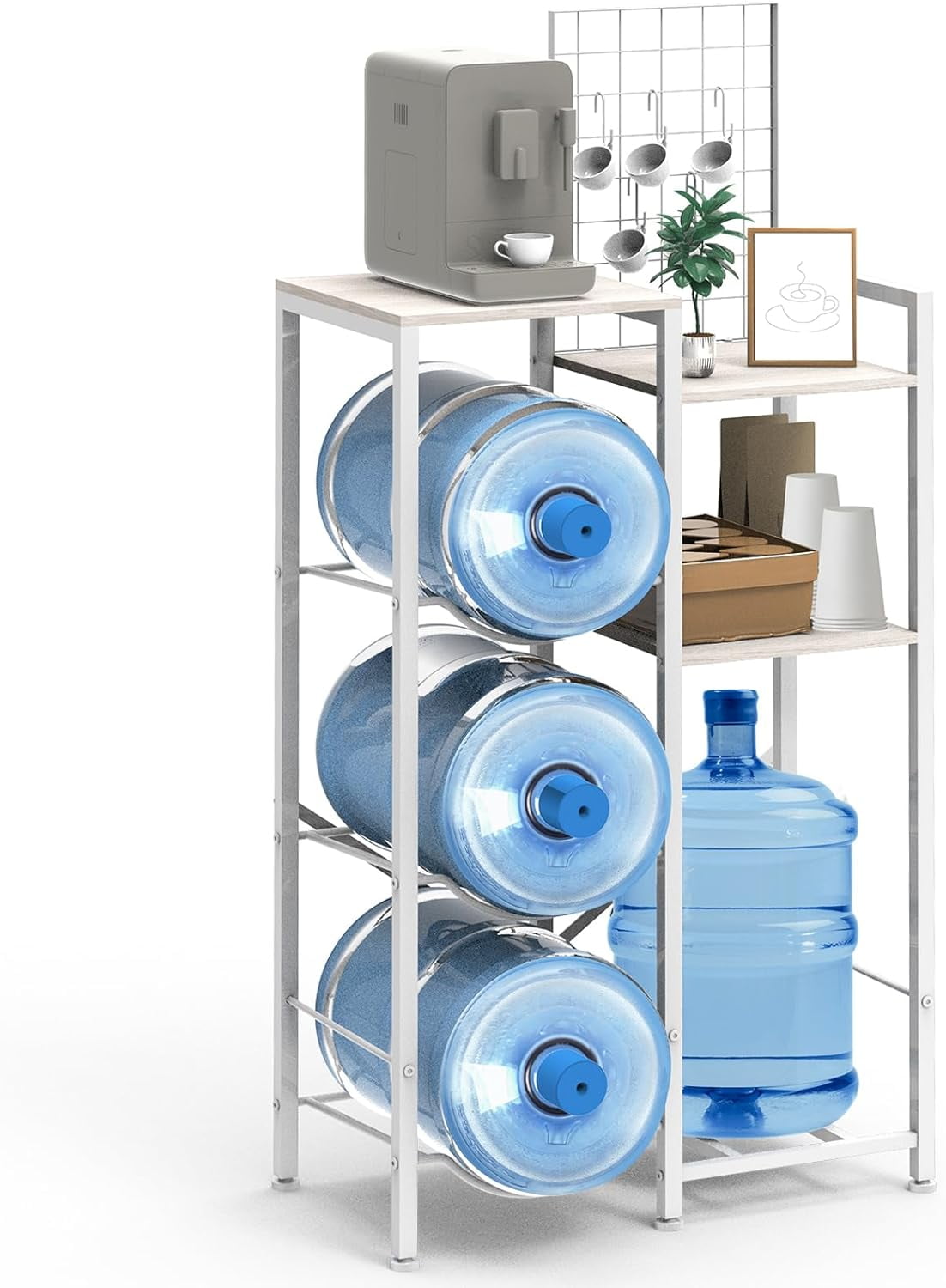 5 Gallon Water Jug Holder, Water Dispenser Stand with Wood Storage ...