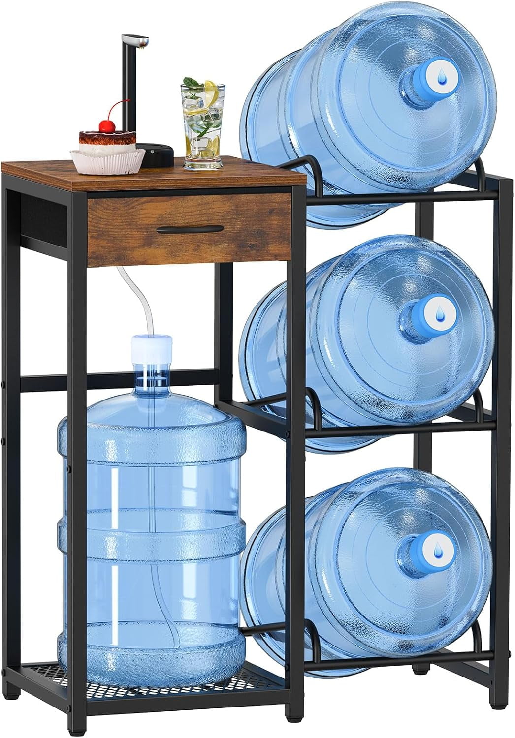 5 Gallon Water Jug Holder, Water Jug Stand with Drawer for 4 Bottles, 5 ...