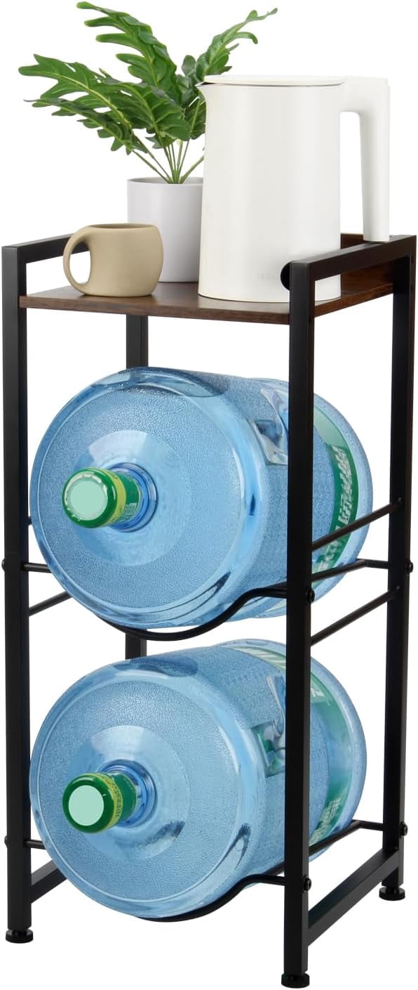 5 Gallon Water Jug Holder with Wood Storage Shelve, 3 Tier Detachable ...