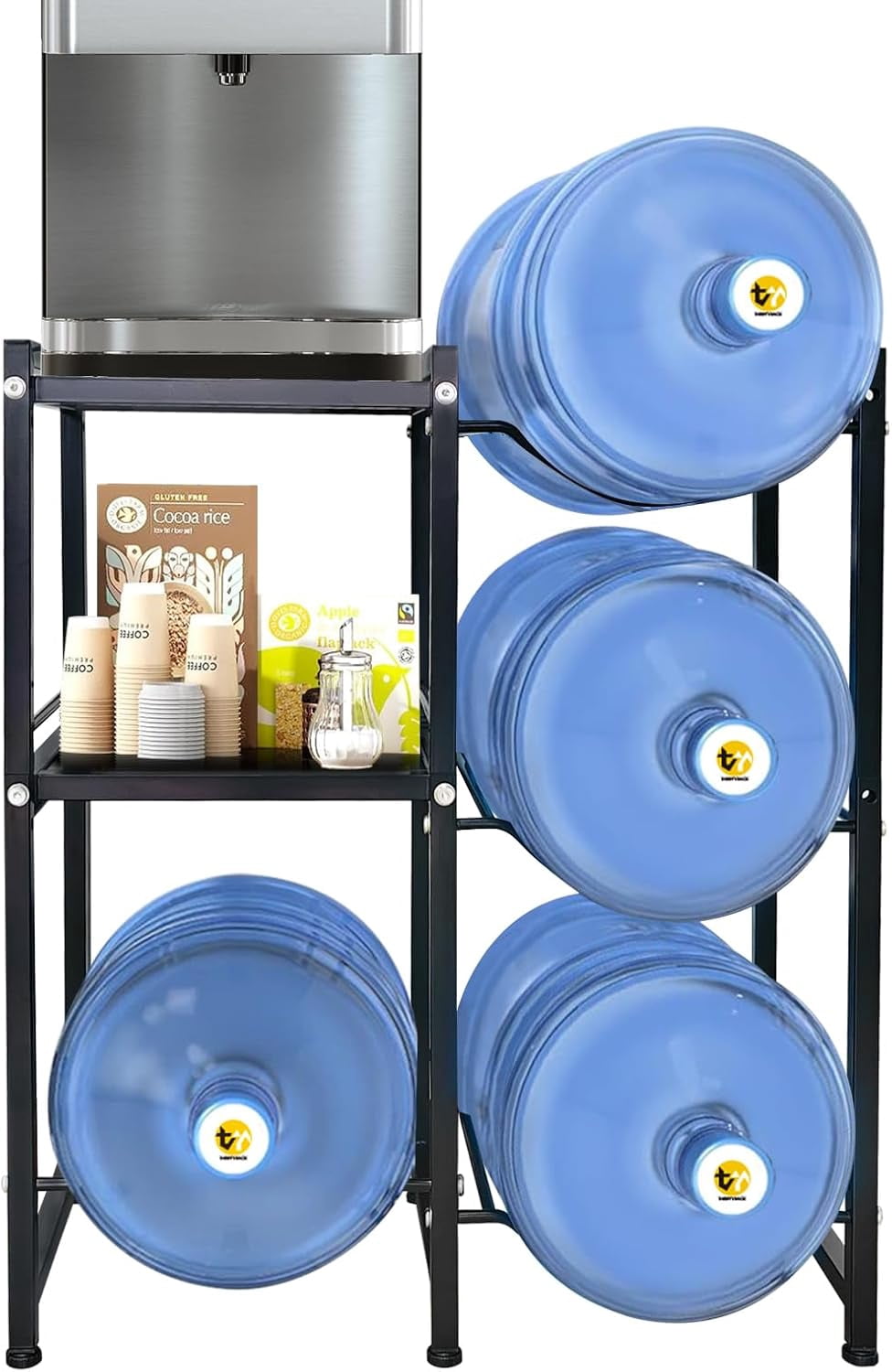 5 Gallon Water Jug Holder with 2 Storage Shelves, 3 Tier Water Bottle ...