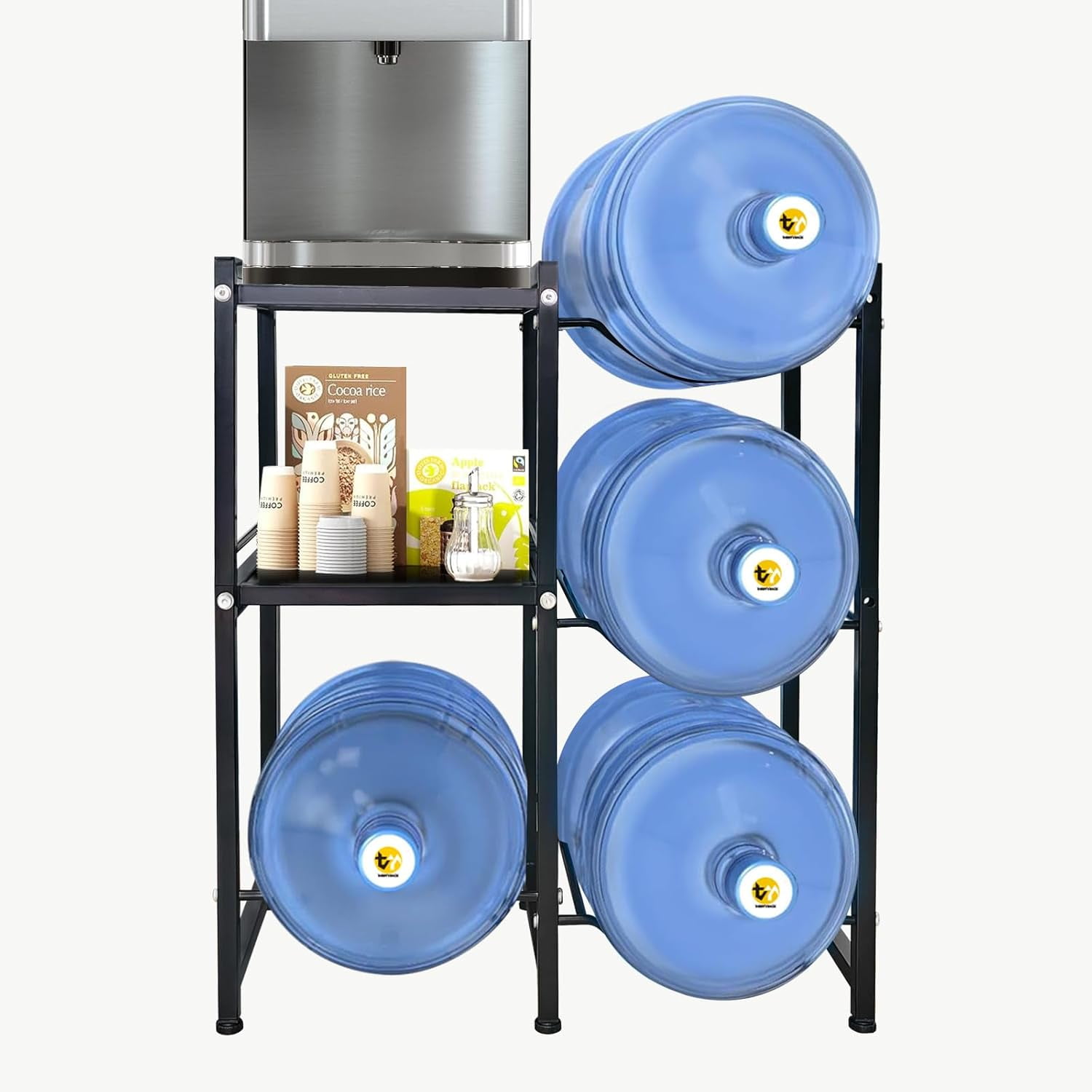 5 Gallon Water Jug Holder with 2 Storage Shelves, 3 Tiers Water Bottle ...