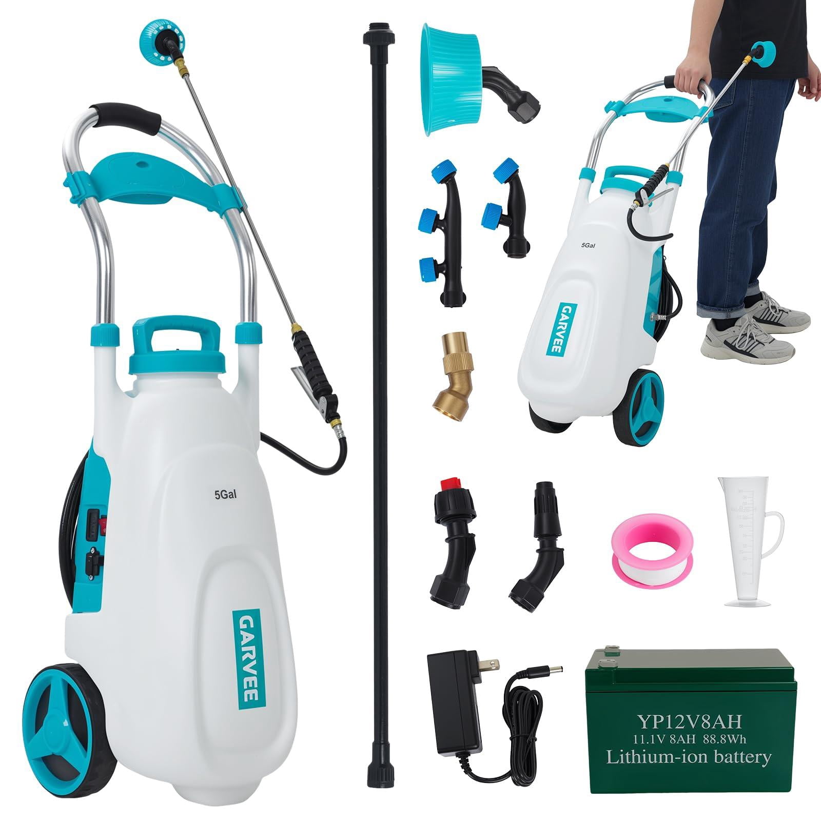 5 Gallon Wheeled 12V Electric Yard Sprayer with 6 Nozzles & 2 Wands ...