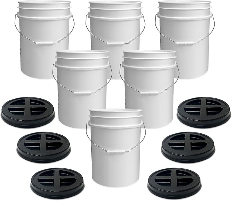 5 Gallon White Bucket with Black Gamma Seal Screw on Airtight Lid, Made ...