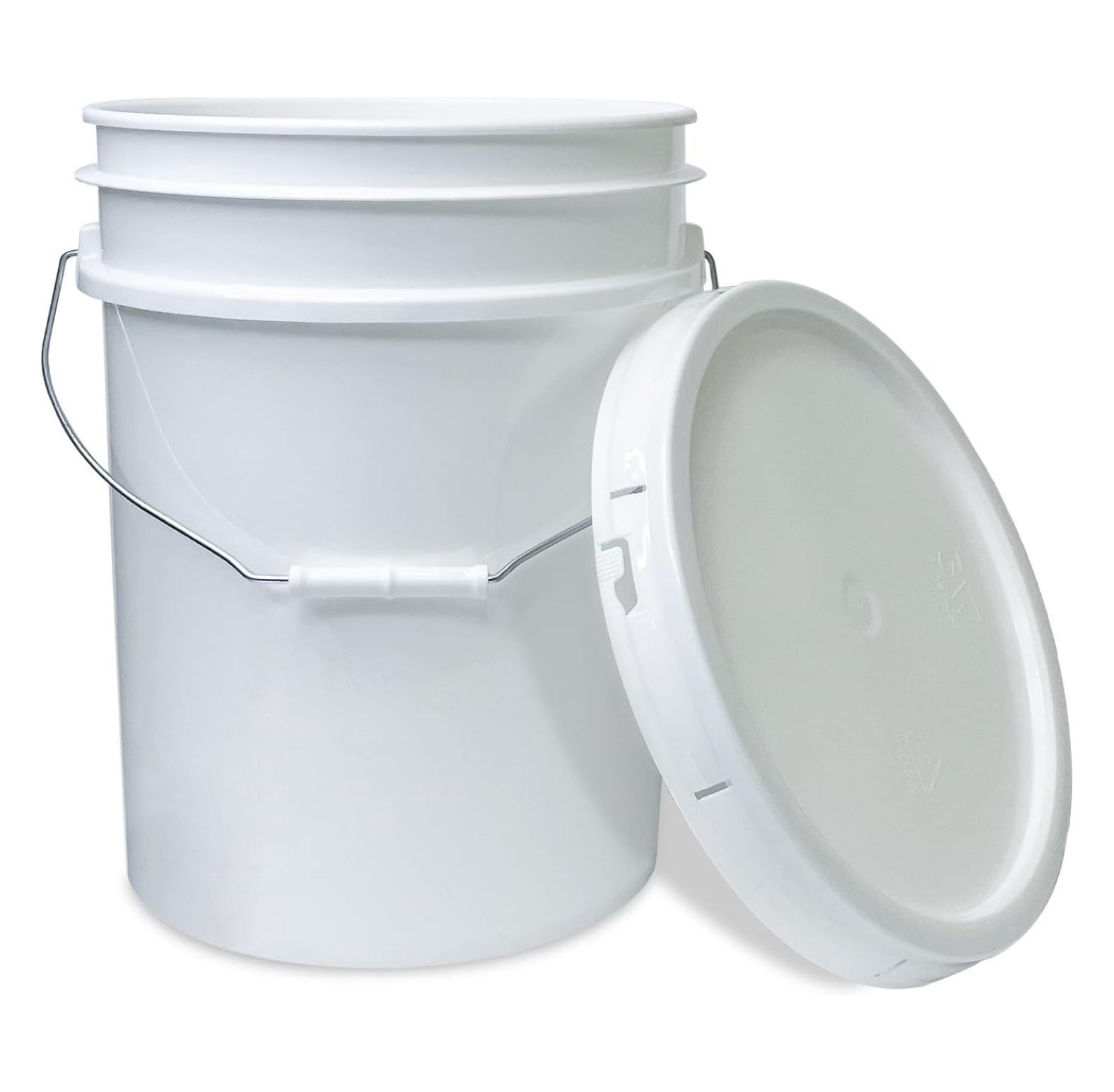 5 Gallon White Bucket & Lid - Durable 90 Mil All Purpose Pail - Food ...