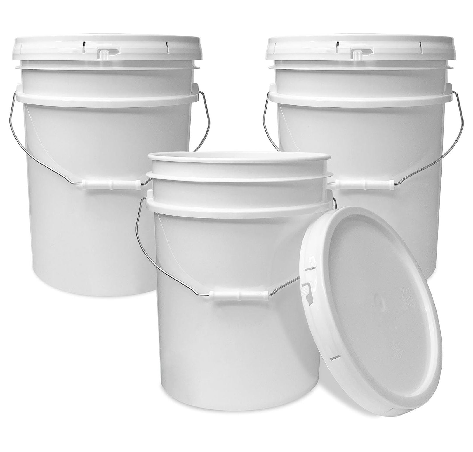 5 Gallon White Bucket & Lid - Durable 90 Mil All Purpose Pail - Food Grade - BPA Plastic (5 Gal ...
