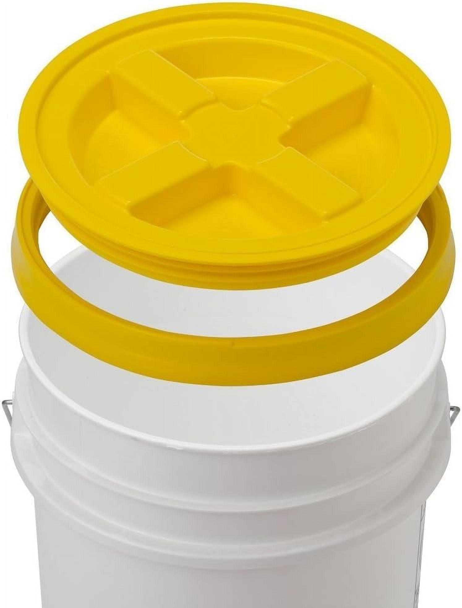 5 Gallon White Bucket Lid - Food Grade Plastic Pail 2 Tight Lid (Yellow ...