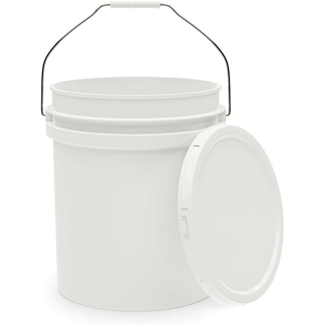 5-Gallon White Bucket Pail Container with Lid | Food Grade | Heavy-Duty ...