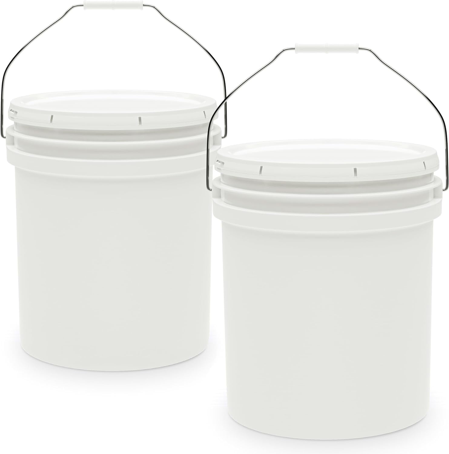 2 Pack 5-Gallon White Bucket with Lid | Food Grade, Heavy-Duty, Extra ...