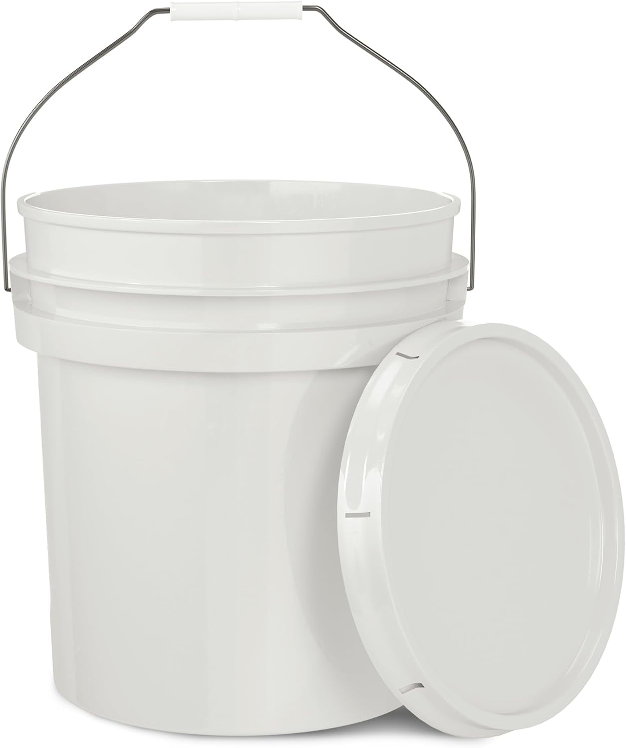 5-Gallon White Bucket Pail Container with Lid | Food Grade | Heavy-Duty ...