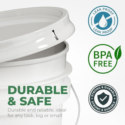 5-Gallon White Bucket Pail Container with Lid Food Grade Heavy-Duty ...
