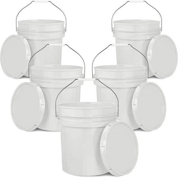 5-Gallon White Bucket Pail Container with Lid Metal Handles with ...