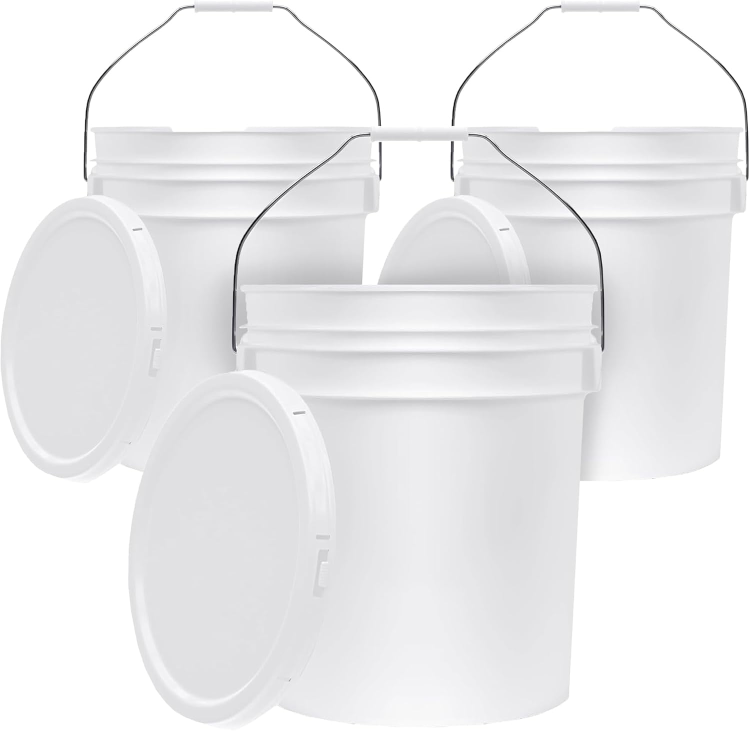 5-Gallon White Bucket Pail Container with Lid | Metal Handles with ...