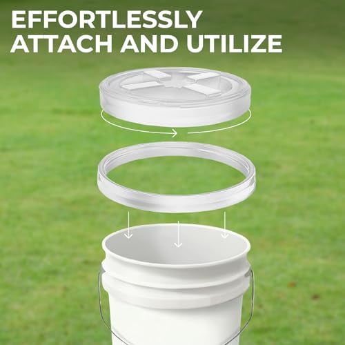 5-Gallon White Bucket Pail with Gamma Seal Screw on Airtight Lid, Heavy ...