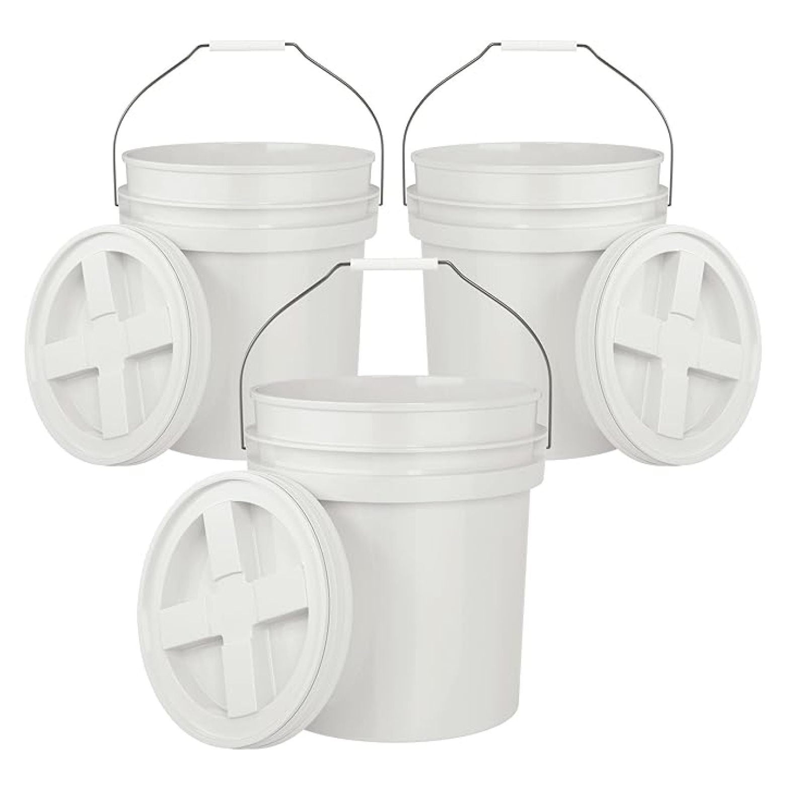 5-Gallon White Bucket Pail with Gamma Seal Screw on Airtight Lid, Heavy ...