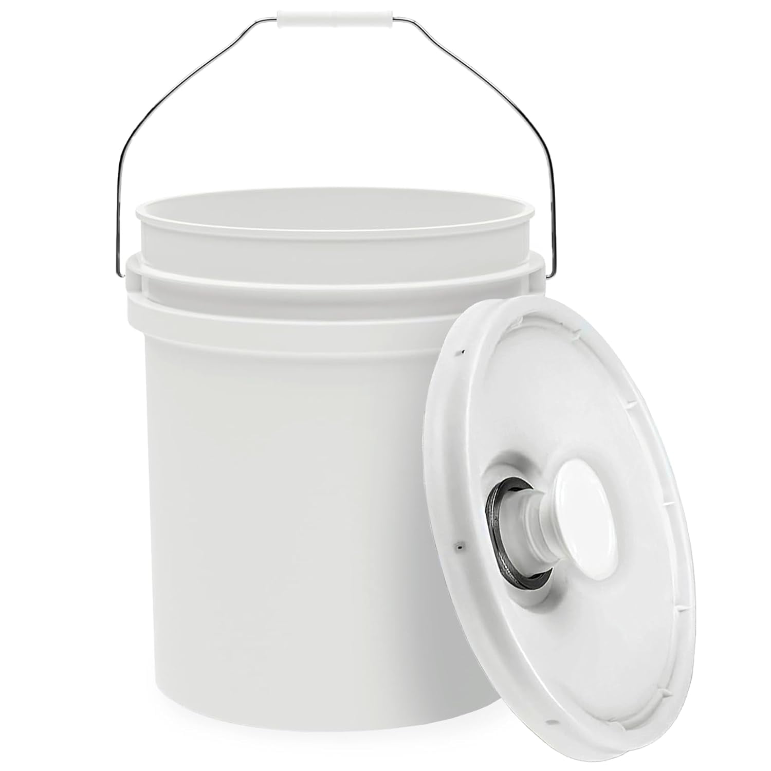 5-Gallon White Bucket Pail with Spout Lid, Metal Handles with Plastic ...