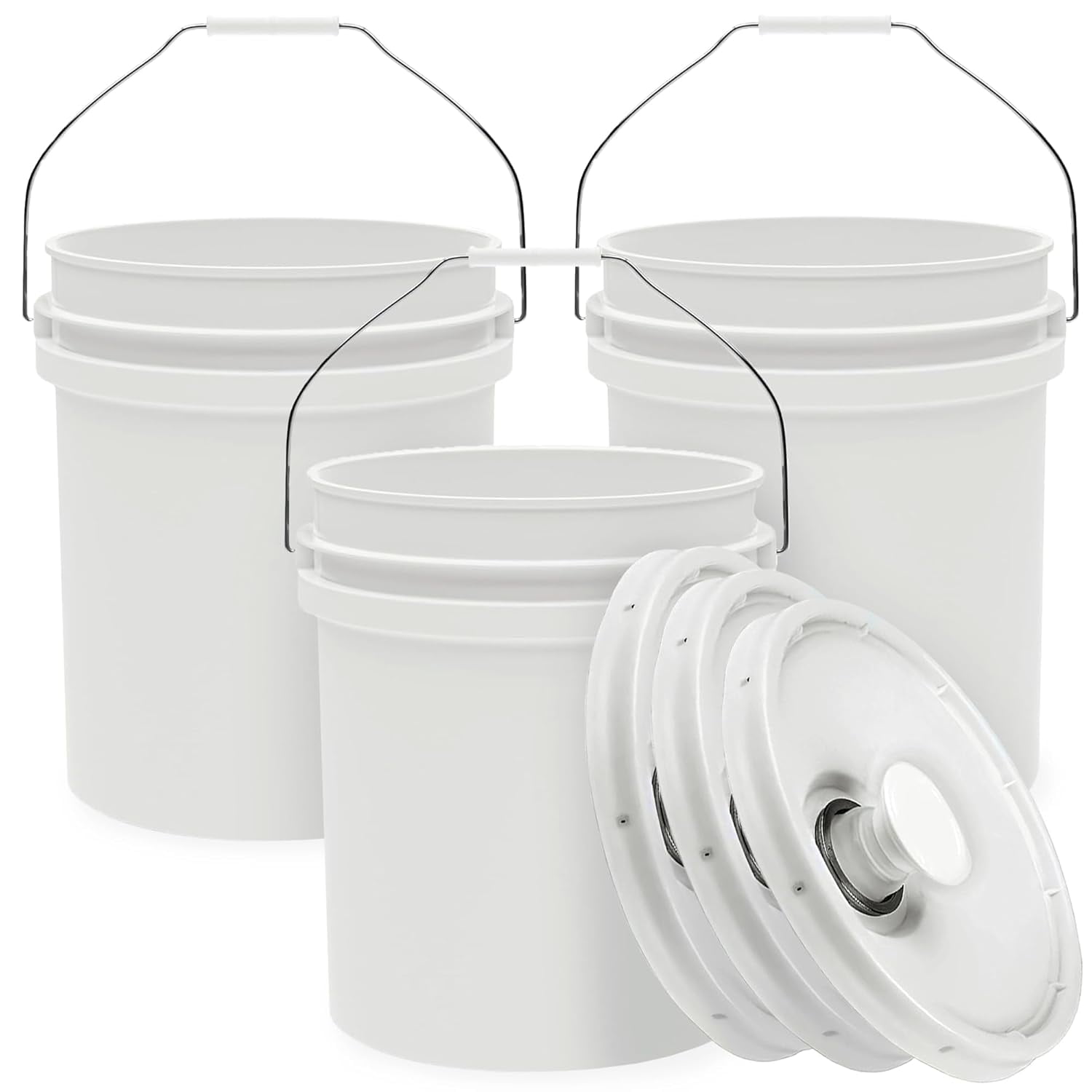 5-Gallon White Bucket Pail with Spout Lid, Metal Handles with Plastic ...