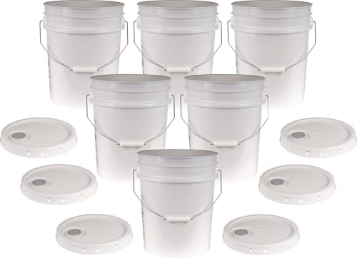 5 Gallon White Bucket & Pour Spout Lid - 90 Mil All Purpose Pail - Food ...