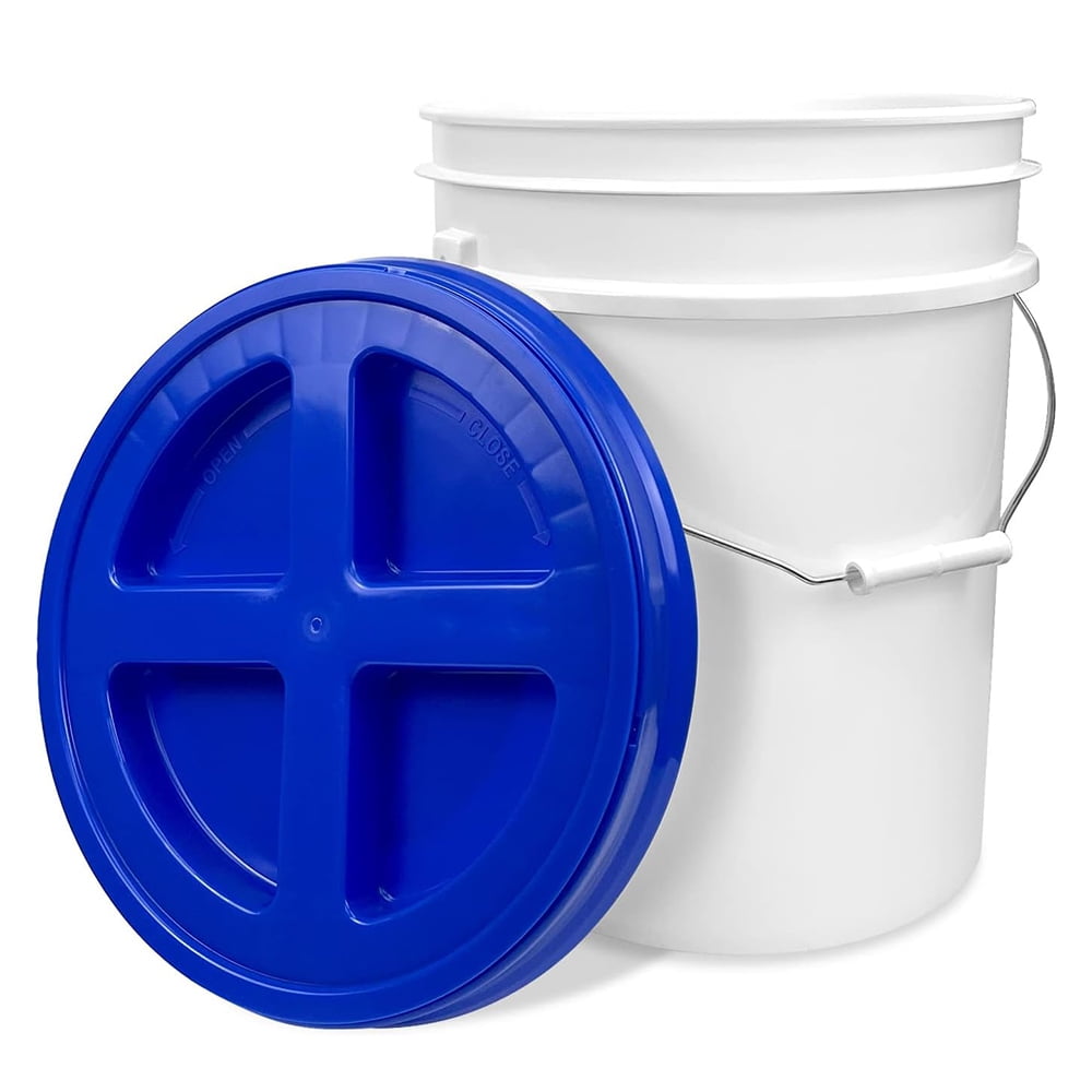 5 Gallon White Bucket with Seal Screw on Airtight Lid, Plastic, Sturdy ...
