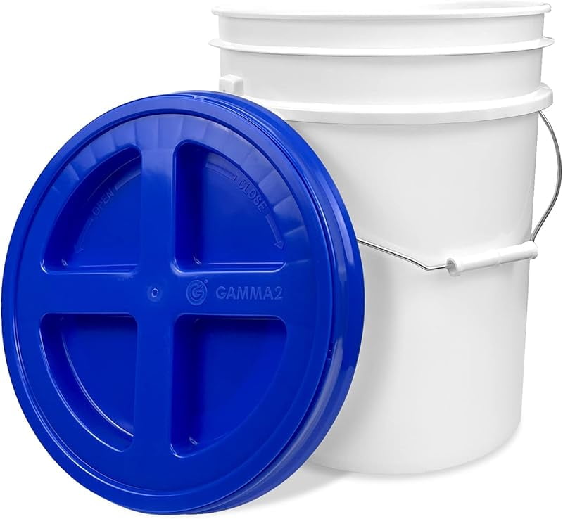 5 Gallon White Bucket with White Gamma Seal Screw on Airtight Lid (3 Count), Food Grade Storage ...