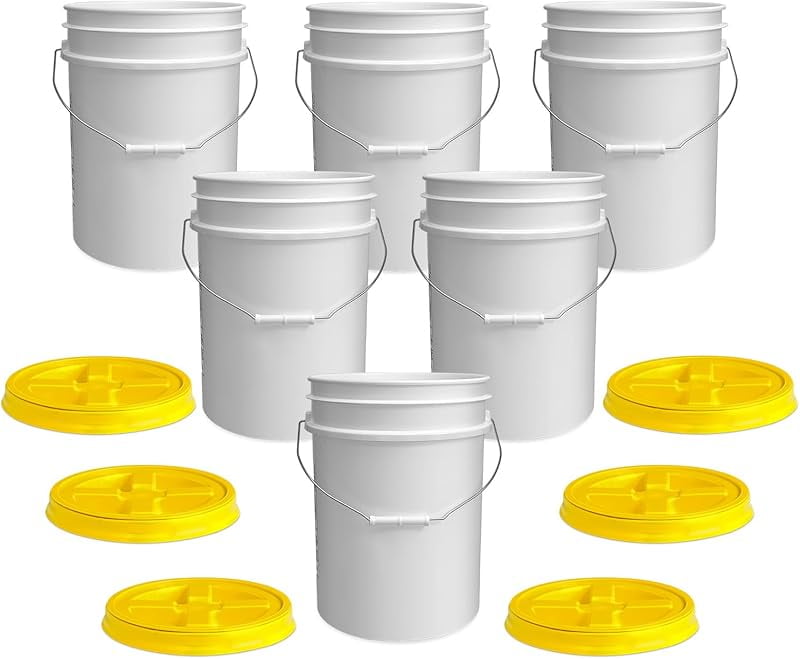 5 Gallon White Bucket with White Gamma Seal Screw on Airtight Lid (3 Count), Food Grade Storage ...