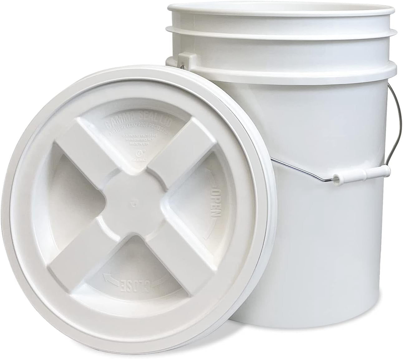5 Gallon White Bucket with White Gamma Seal Screw on Airtight Lid ...