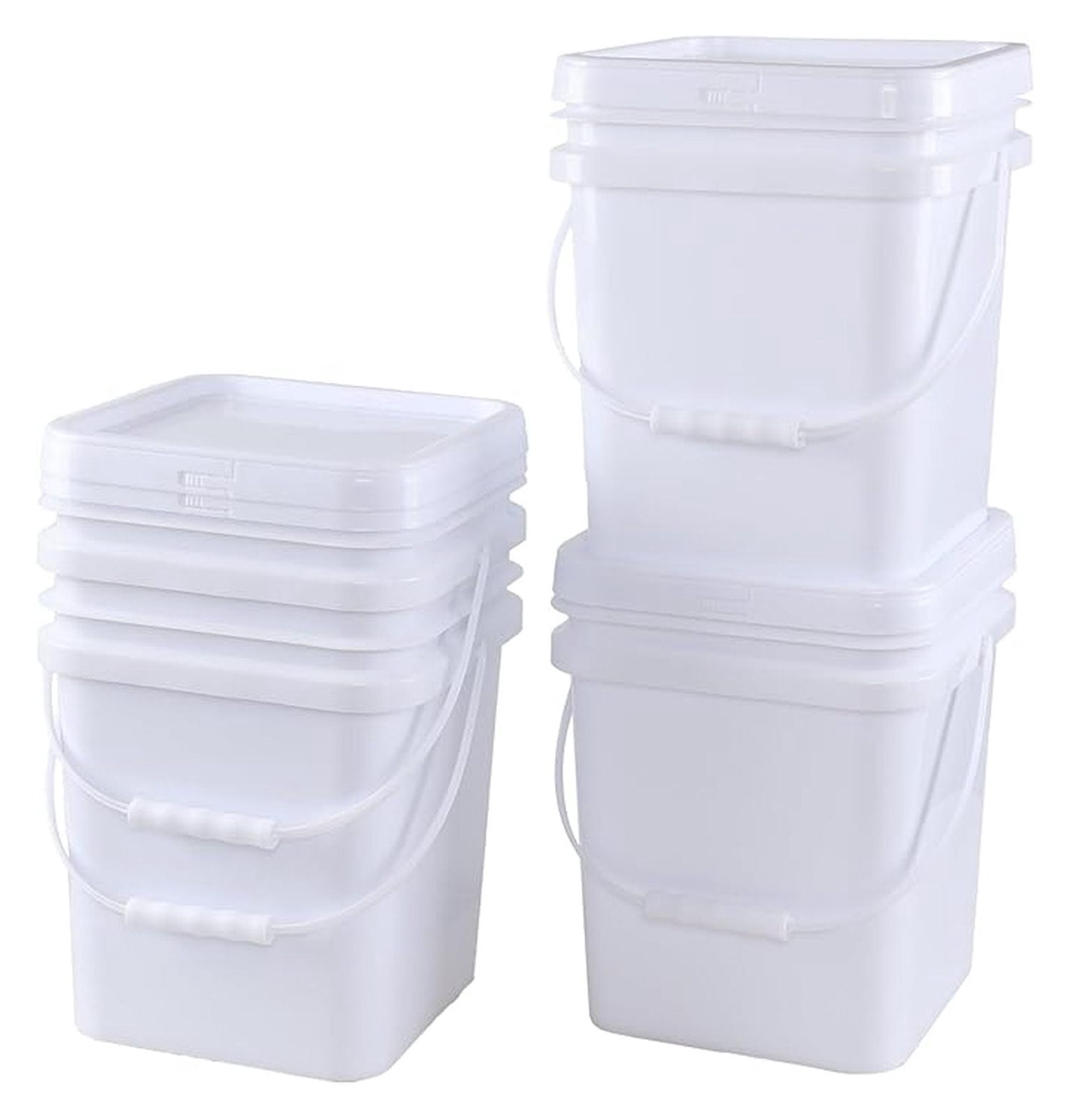 5 Gallon White Square Bucket with Lid and Handle, 4 Pcs Plastic Square ...