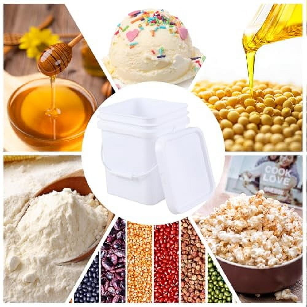 5 Gallon White Square Bucket with Lid and Handle, 4 Pcs Plastic Square ...